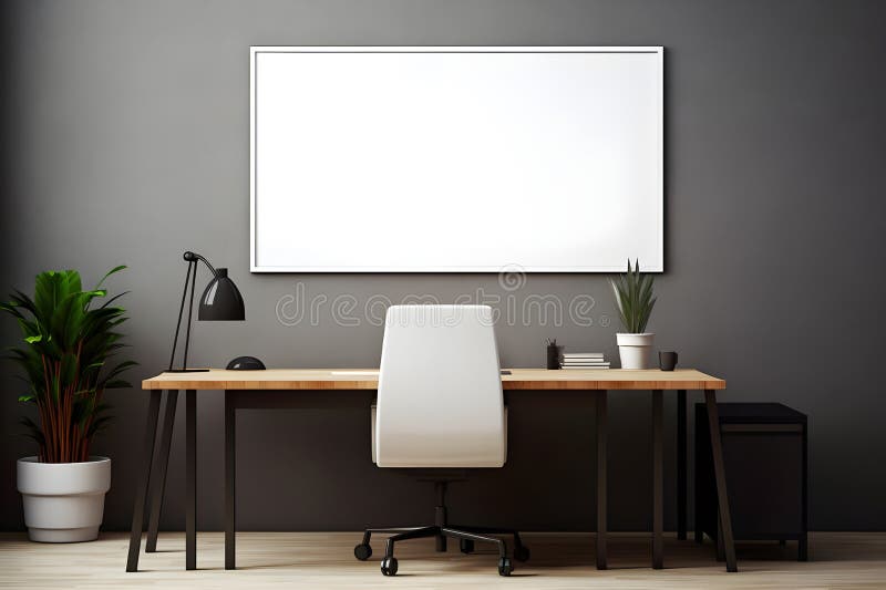 Interior of Modern Office with Blank Poster on Wall - Ai Generated ...