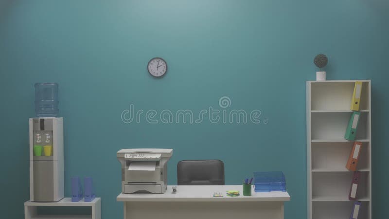 Interior of a Modern Office in Blue Tones with a Printer on the Desktop ...