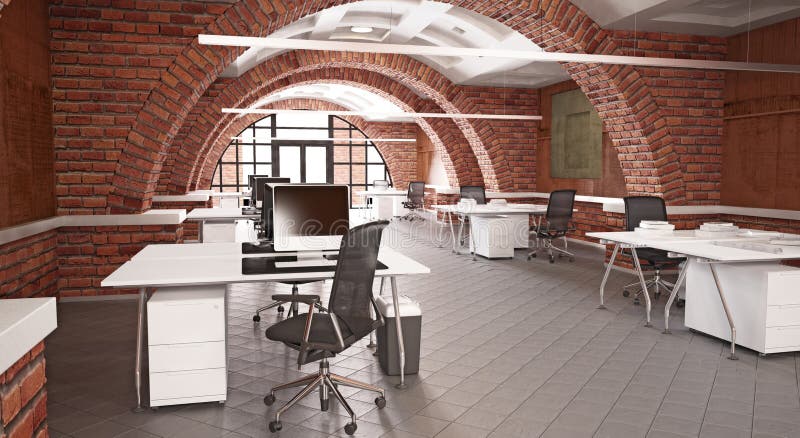Interior of a Modern Office with Brick Walls Stock Illustration ...