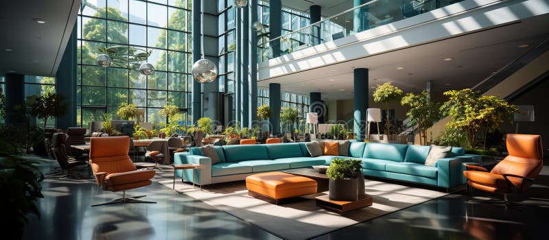 Interior of a Modern Office Building with Large Windows Stock ...