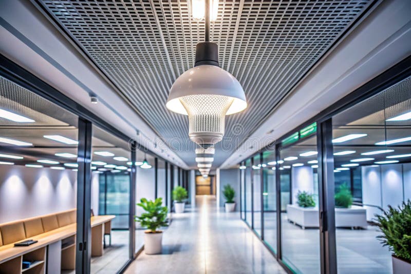 Interior of Modern Office Ceiling with LED Light Bulb on Corridor Stock ...