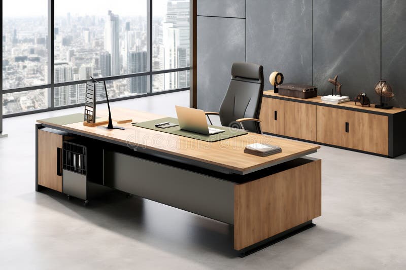 Interior of Modern Office with Computer on Desk Stock Photo - Image of ...