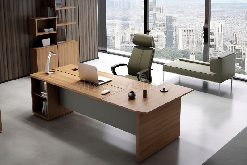 Interior of Modern Office with Computer on Desk Stock Image - Image of ...