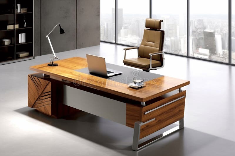 Interior of Modern Office with Computer on Desk Stock Image - Image of ...