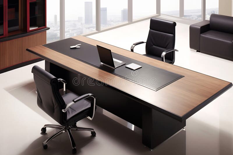 Interior of Modern Office with Computer on Desk Stock Image - Image of ...