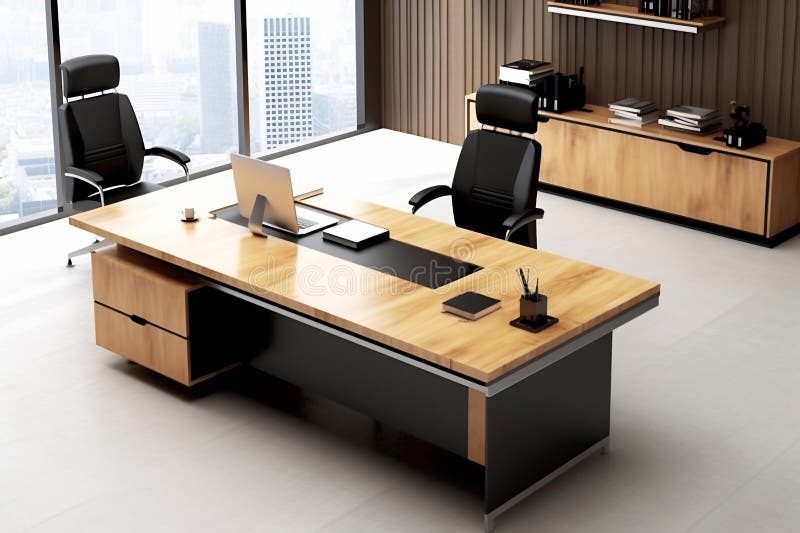 Interior of Modern Office with Computer on Desk Stock Photo - Image of ...