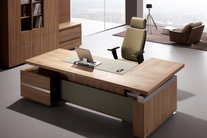 Interior of Modern Office with Computer on Desk Stock Image - Image of ...