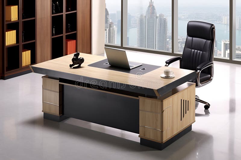 Interior of Modern Office with Computer on Desk Stock Photo - Image of ...