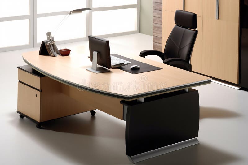 Interior of Modern Office with Computer on Desk Stock Image - Image of ...