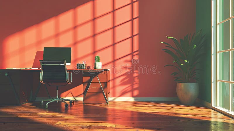 Interior of Modern Office with Computer on Desk in Peach Color with ...