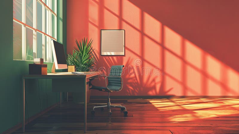 Interior of Modern Office with Computer on Desk in Peach Color with ...