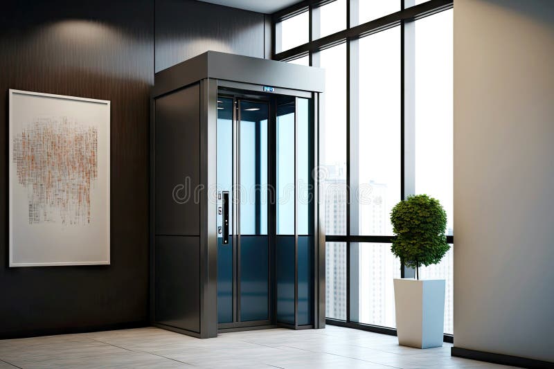 Interior of Modern Office E with Steel Lift Doors Stock Illustration ...