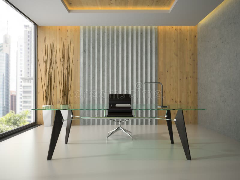 Interior of the Modern Office with Glass Table 3D Rendering Stock ...
