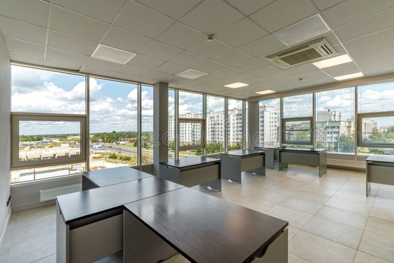 Interior of a Modern Office with Huge Panoramic Windows, after ...