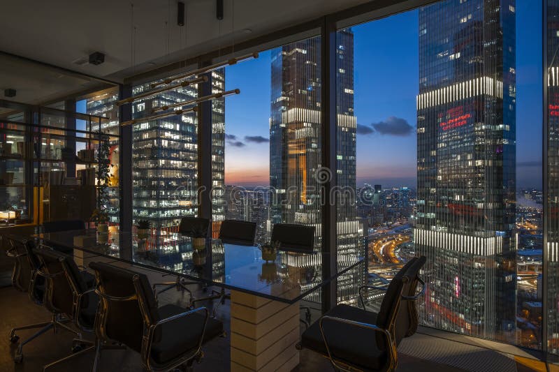 Interior of a Modern Office with Large Panoramic Windows and Glass ...