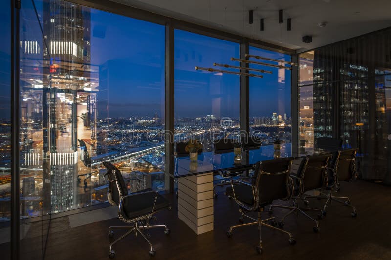 Interior of a Modern Office with Large Panoramic Windows and Glass ...