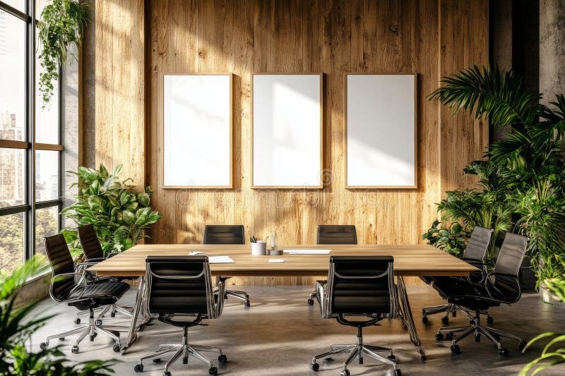 Interior of Modern Office Meeting Room with Table and Chairs, Mockups ...