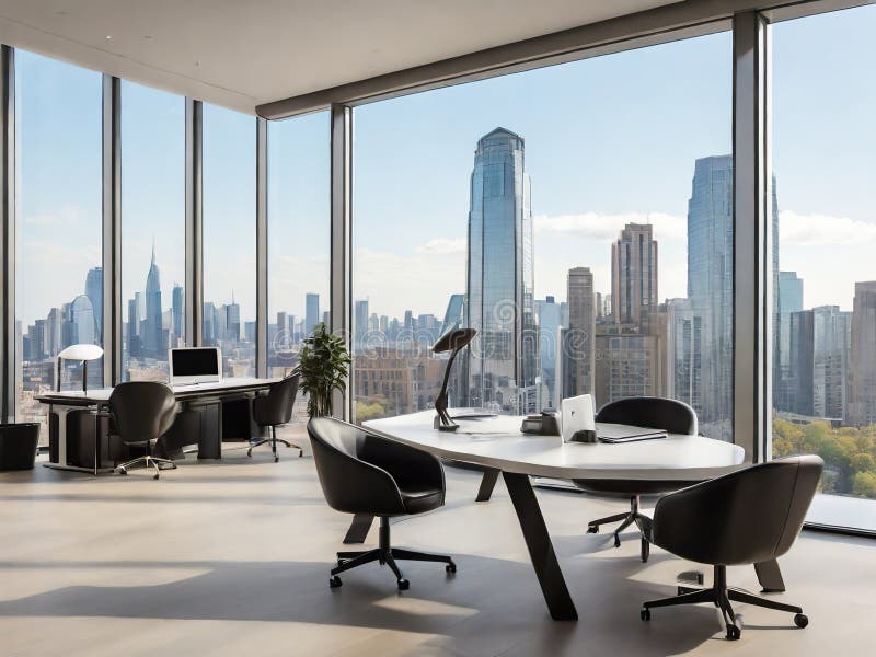 Modern Office Interior with Panoramic City View. Stock Photo - Image of ...