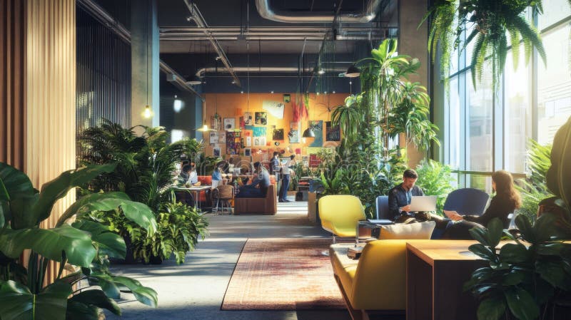 Interior of a Modern Office with People Working in the Lobby Stock ...