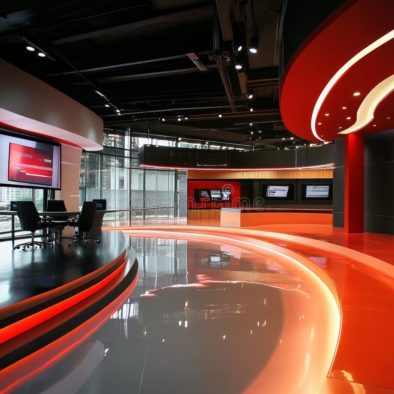 Interior of a Modern Office with Red and Orange Walls. 3d Rendering ...