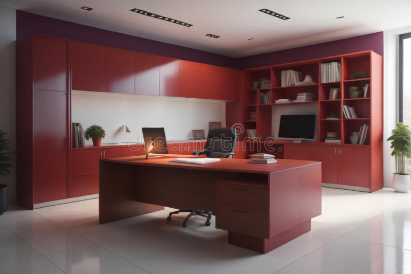 Interior of a Modern Office with Red Walls. Ai Generated Stock ...