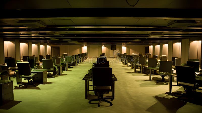 Interior of a Modern Office with Rows of Computer Desks. Stock ...