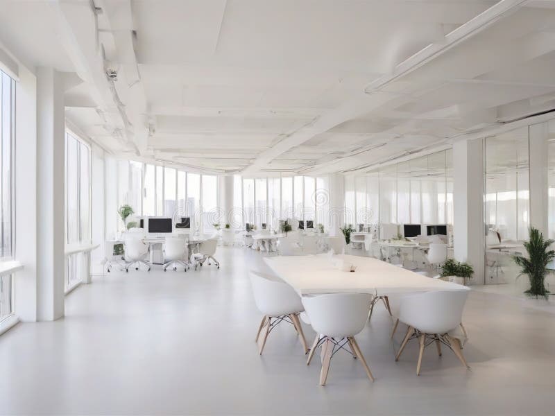 Interior of a Modern Office with White Walls and Floor. Open Space ...