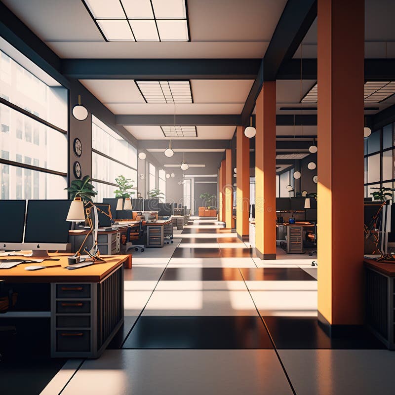 Interior of Modern Office Workplaces of Employees. Ai Generated Stock ...