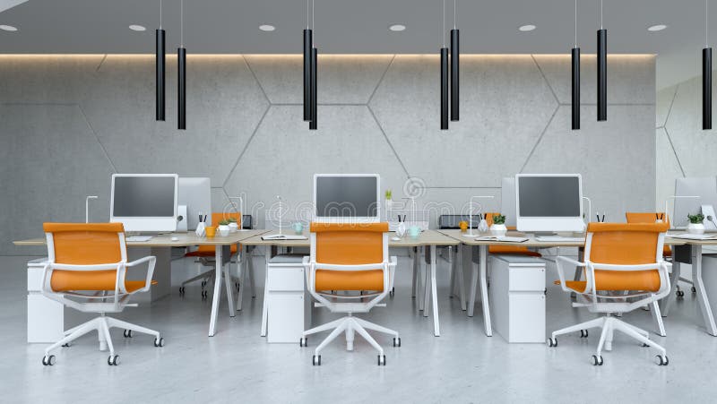 Interior Modern Open Space Office 3D Illustration Stock Illustration ...