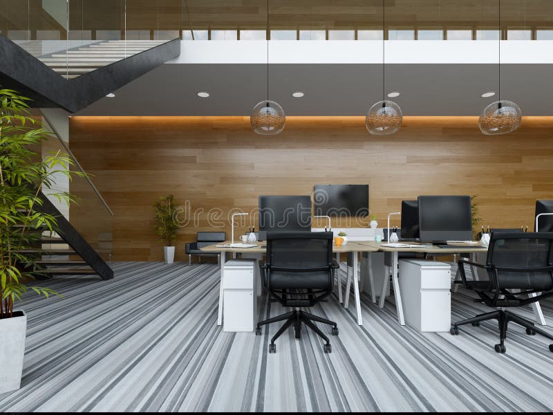 Interior Modern Open Space Office 3D Illustration Stock Illustration ...