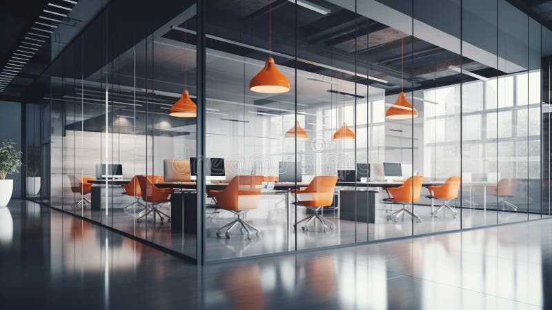 Interior of Modern Open Space Office with Transparent Wall Glass Stock ...