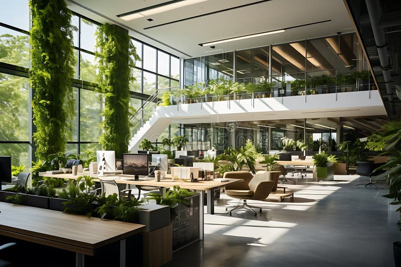 Interior of Modern Open Space Office with White Walls, Concrete Floor ...