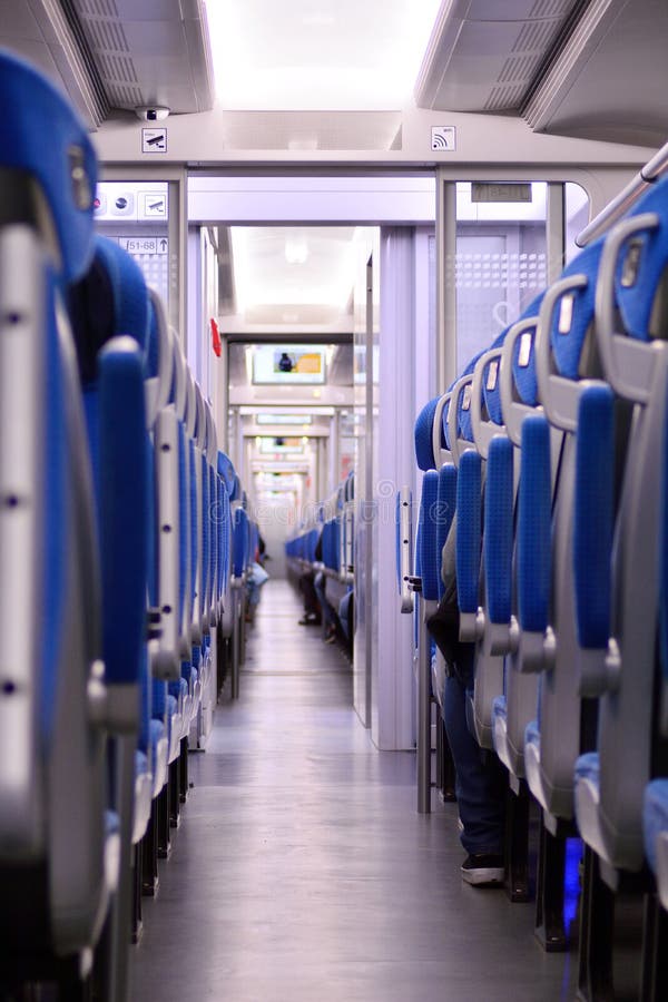 Modern Railway Coach Interior Illuminated and Row of Seats Stock Image ...
