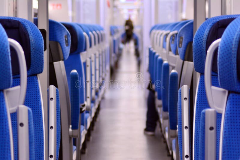 Modern Railway Coach Interior Illuminated and Row of Seats Stock Photo ...