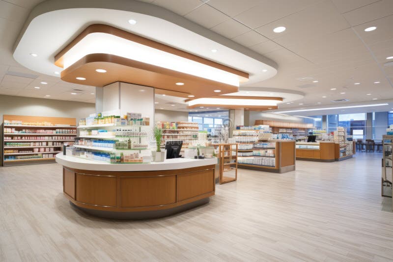 Interior of a Modern Pharmacy with Wooden Decor Elements Stock Image ...