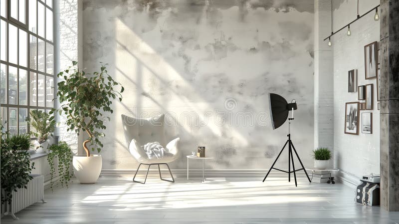 Interior of Modern Photo Studio with Chair and Professional Equi Stock ...