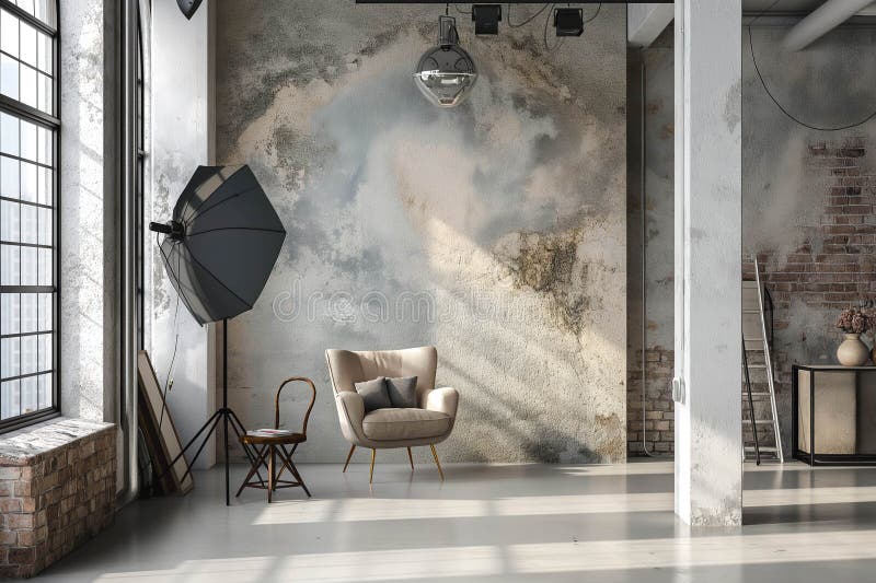 Interior of Modern Photo Studio with Chair and Professional Equipment ...