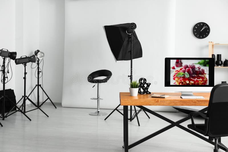 Interior of Modern Photo Studio with Comfortable Workplace Stock Photo ...
