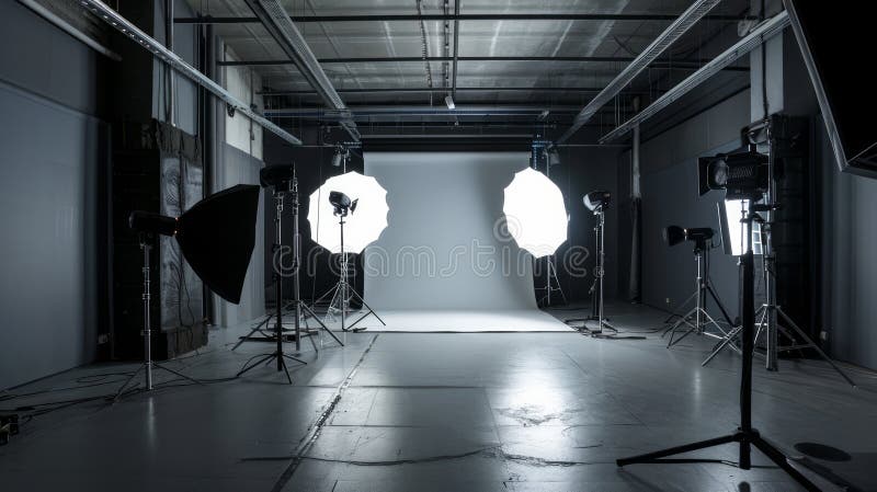 Interior of Modern Photo Studio with Octaboxes and Light Sources ...
