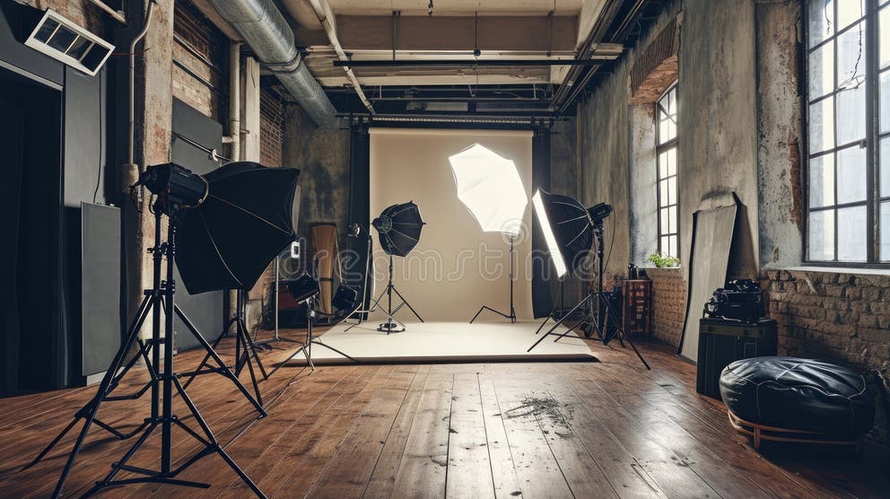 Interior of Modern Photo Studio with Octaboxes and Light Sources ...