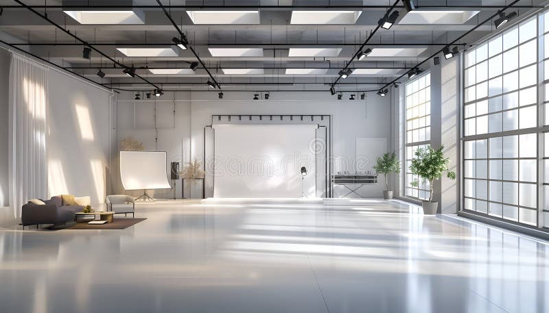 Interior of Modern Photo Studio with Professional Lighting Equipment Stock Illustration ...