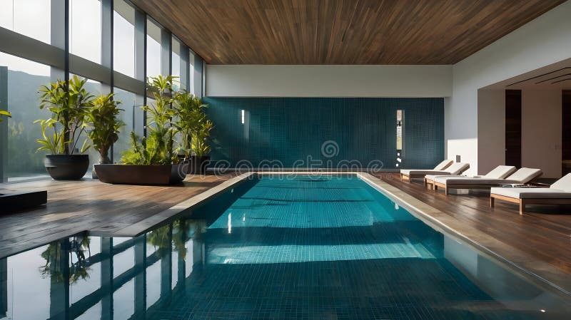 Interior of the Modern Pool Stock Illustration - Illustration of living ...