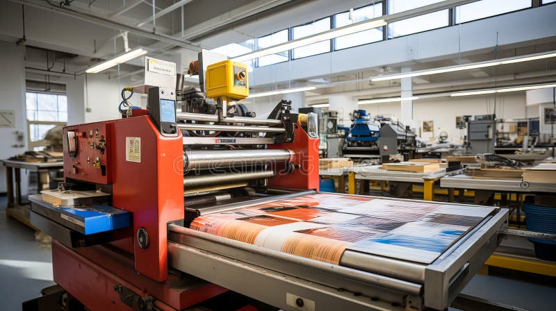 Interior of a Modern Printing Factory with a Large Offset Machine. 3d ...