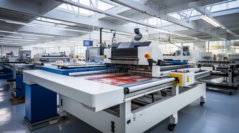 Interior of a Modern Printing Factory with a Large Offset Machine. 3d ...