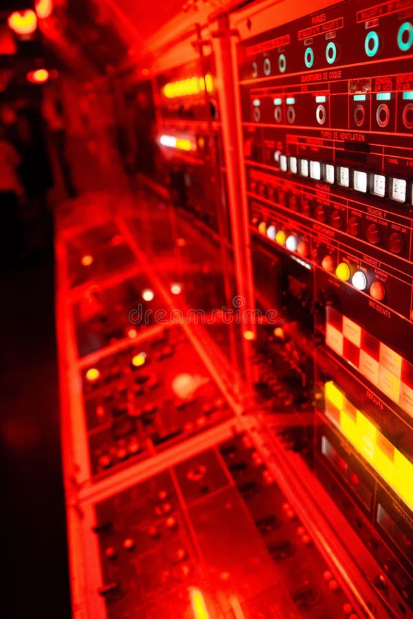 Interior of a Modern Railway Control Room with Red Electronic Lights ...