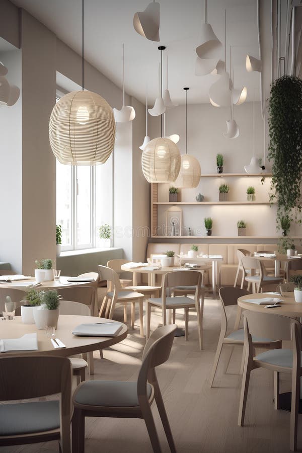 Interior of Modern Restaurant in Light Colors. Comfortable Dining Place ...
