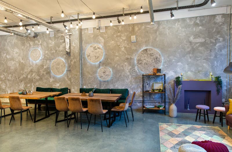 Interior of Modern Restaurant in Loft Style Stock Photo - Image of ...