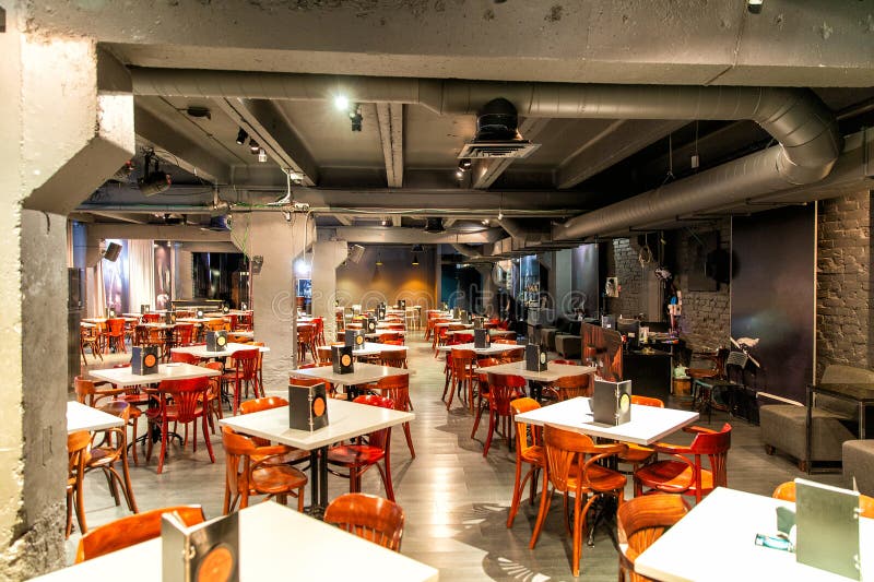Interior of Modern Restaurant in Loft Style Stock Photo - Image of hall ...