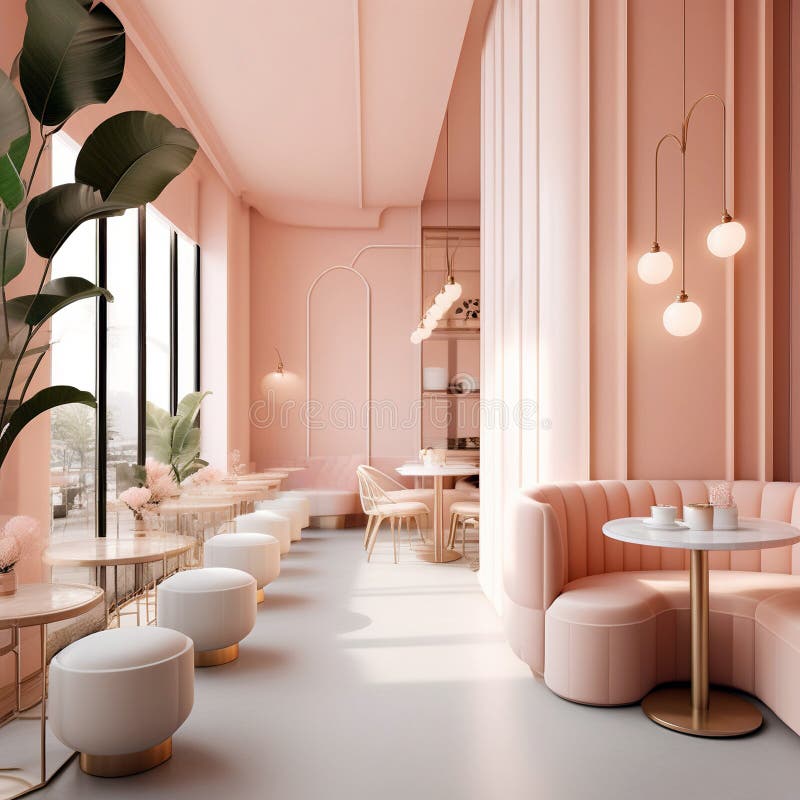 Interior of Modern Restaurant in Peach Tones Stock Illustration ...