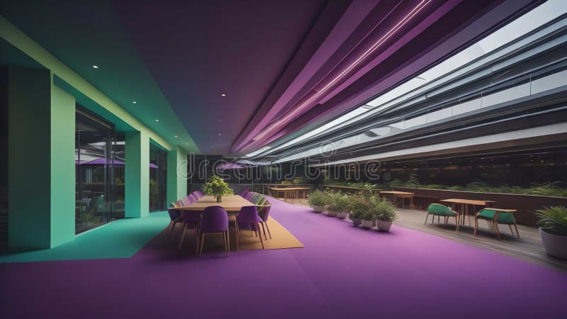 Interior of a Modern Restaurant with Purple and Green Walls. Generative ...